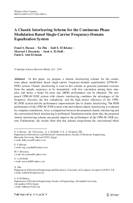 (PDF) A chaotic interleaving scheme for continuous-phase modulation-based orthogonal frequency ...