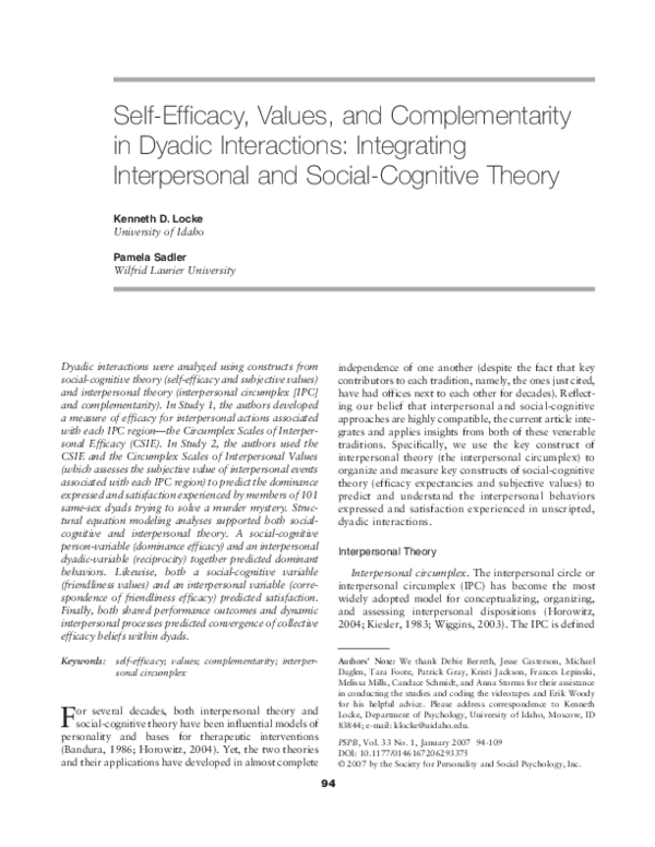 (PDF) Self-Efficacy, Values, and Complementarity in Dyadic Interactions: Integrating ...