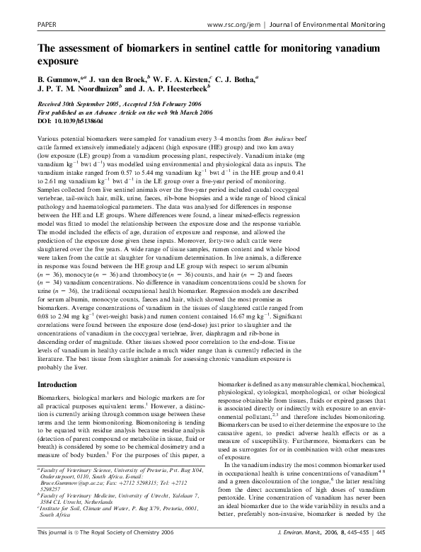 (PDF) The assessment of biomarkers in sentinel cattle for monitoring ...