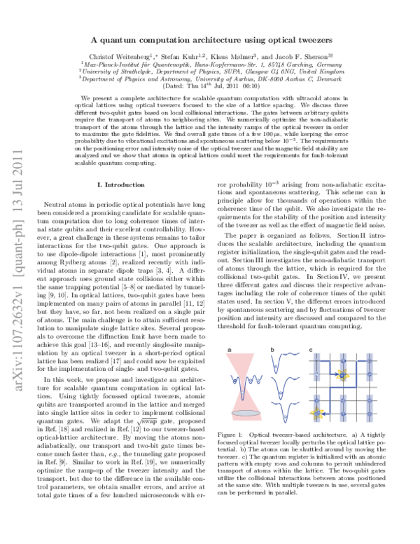 (PDF) Quantum computation architecture using optical tweezers