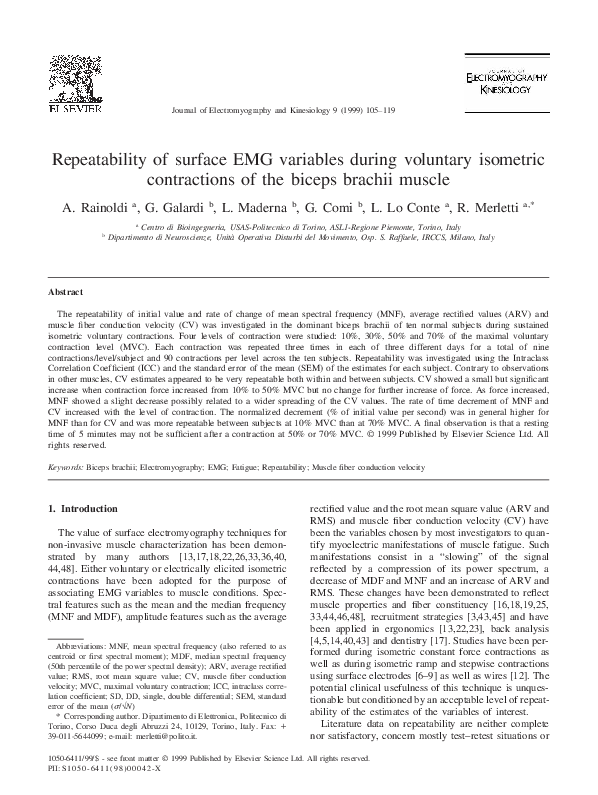 (PDF) Repeatability of surface EMG variables during voluntary isometric ...