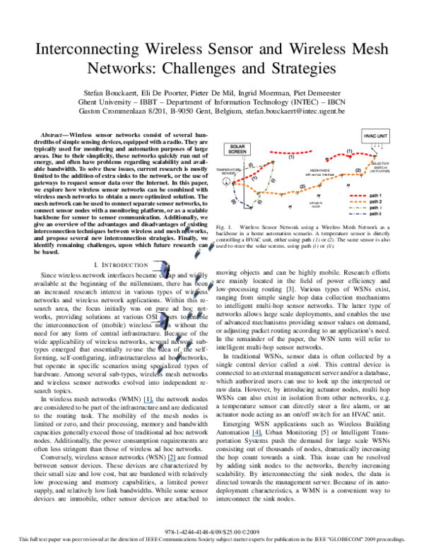 (PDF) Interconnecting wireless sensor and wireless mesh networks: challenges and strategies