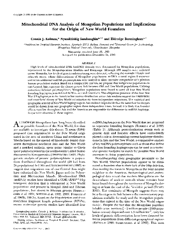 (PDF) Mitochondrial DNA analysis of Mongolian populations and ...