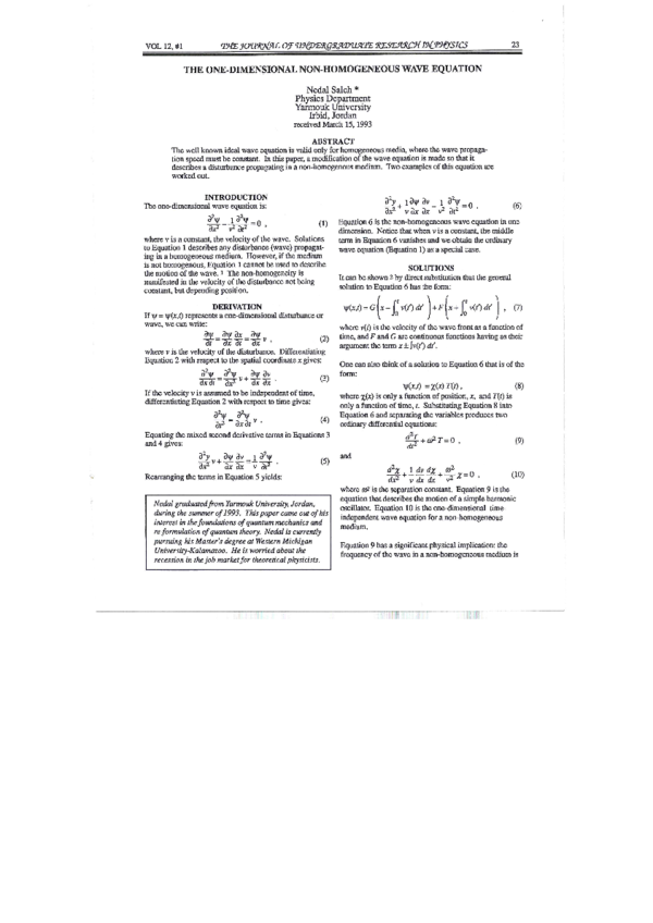 (PDF) The One-Dimensional Non-Homogeneous Wave Equation | Nabil Ayoub ...