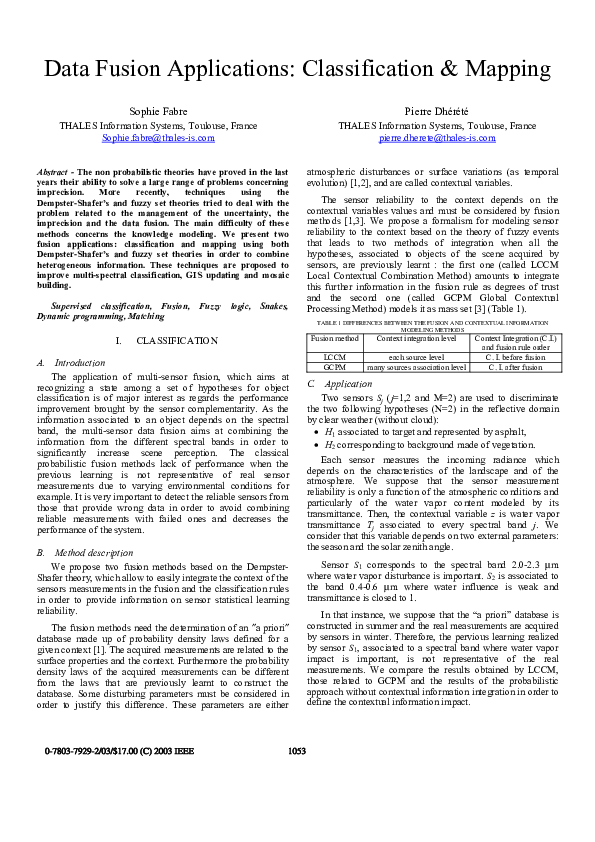 (PDF) Data fusion applications: classification and mapping