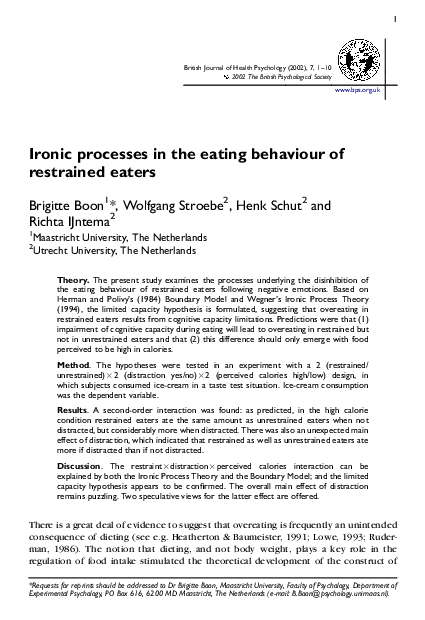 (PDF) Ironic processes in the eating behaviour of restrained eaters