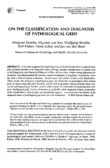 (PDF) On the classification and diagnosis of pathological grief