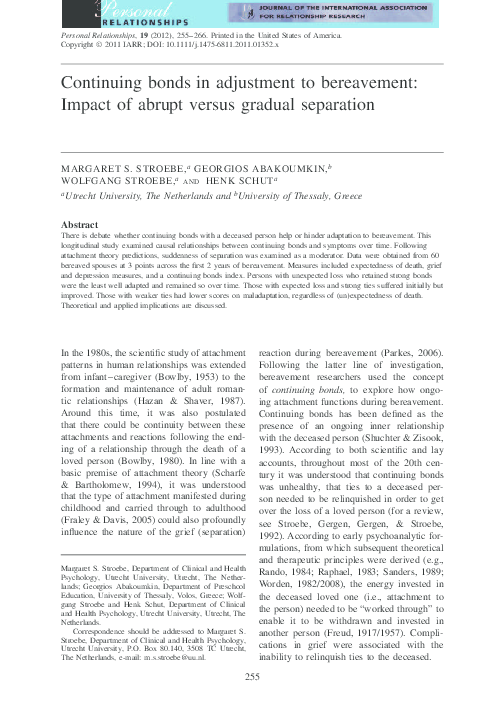 (PDF) Continuing bonds in adjustment to bereavement: Impact of abrupt ...