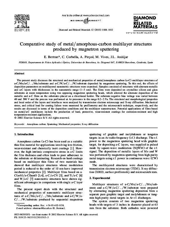(PDF) Comparative study of metal/amorphous-carbon multilayer structures ...