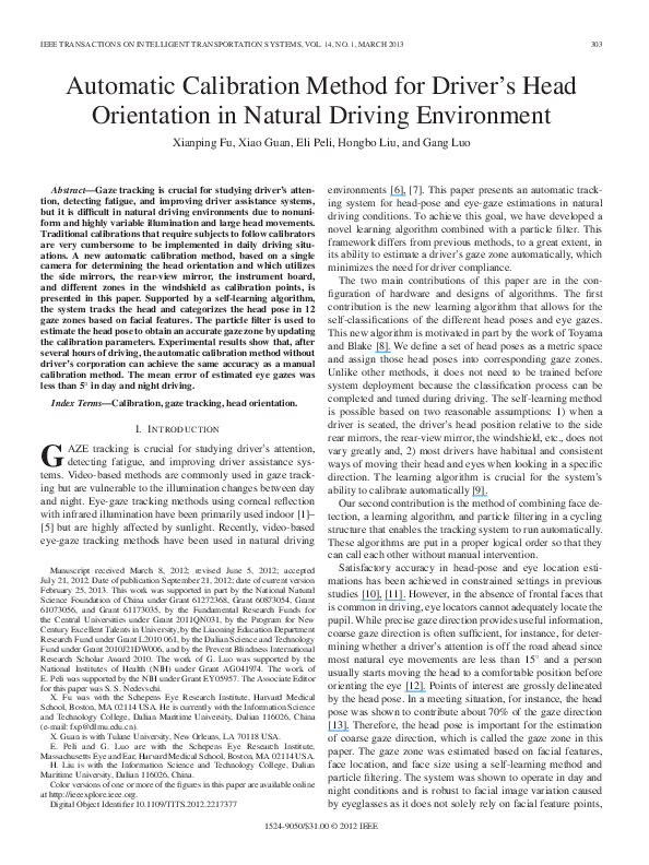 (PDF) Automatic Calibration Method for Driver's Head Orientation in ...