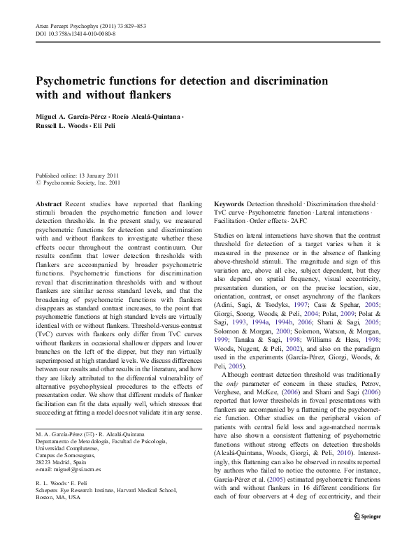 (PDF) Psychometric functions for detection and discrimination with and ...