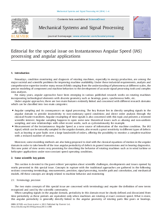 Pdf Instantaneous Angular Speed Ias Processing And Related Angular