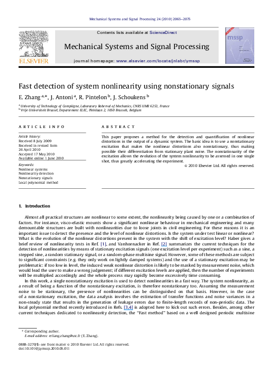 (PDF) Fast detection of system nonlinearity using nonstationary signals