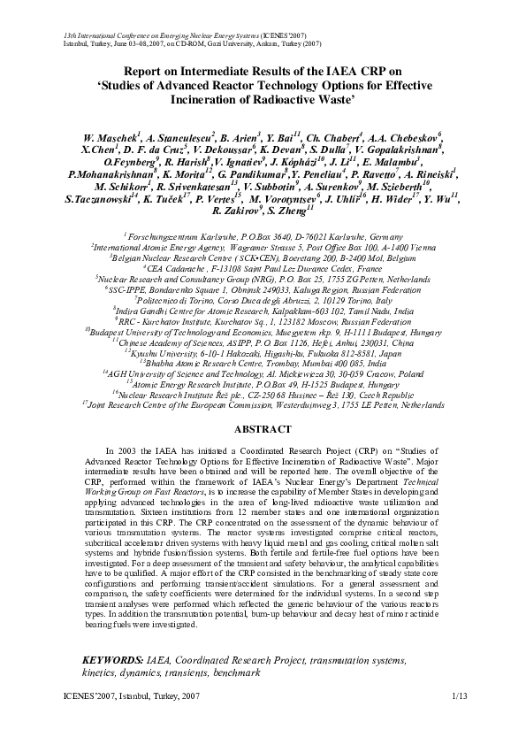 (PDF) Report on intermediate results of the IAEA CRP on ‘Studies of advanced reactor technology ...