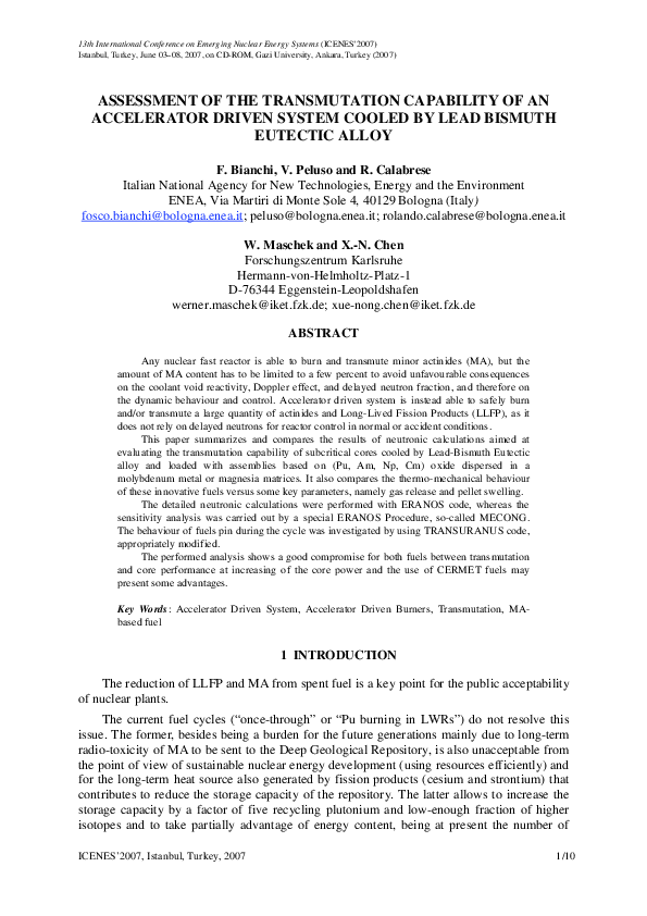 (PDF) Assessment of the Transmutation Capability of an Accelerator ...
