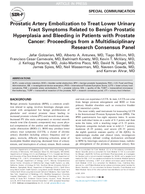 (PDF) Prostatic Artery Embolization to Treat Lower Urinary Tract ...