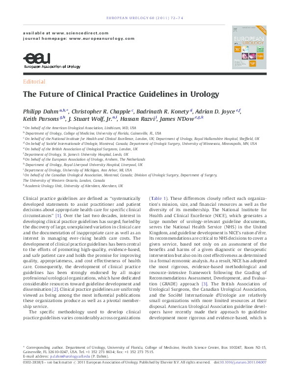 (PDF) The Future of Clinical Practice Guidelines in Urology