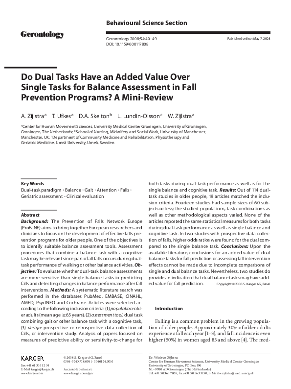 (PDF) Do Dual Tasks Have an Added Value Over Single Tasks for Balance ...