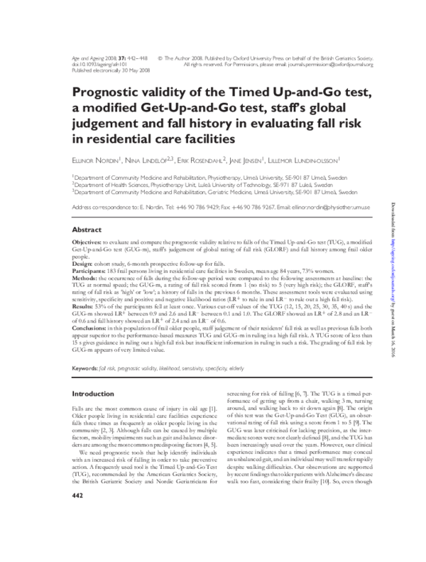 (PDF) Prognostic validity of the Timed Up-and-Go test, a modified Get ...