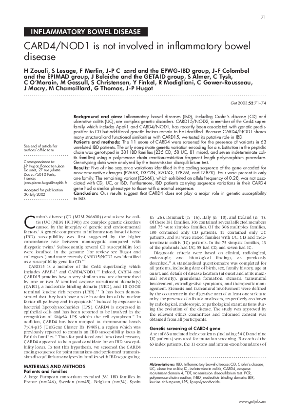 (PDF) CARD4/NOD1 is not involved in inflammatory bowel disease