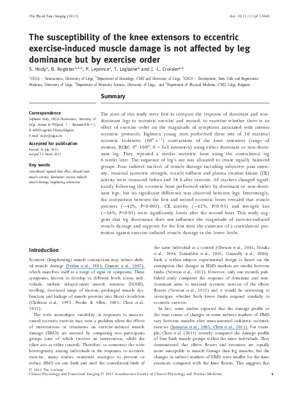 (PDF) The susceptibility of the knee extensors to eccentric exercise ...