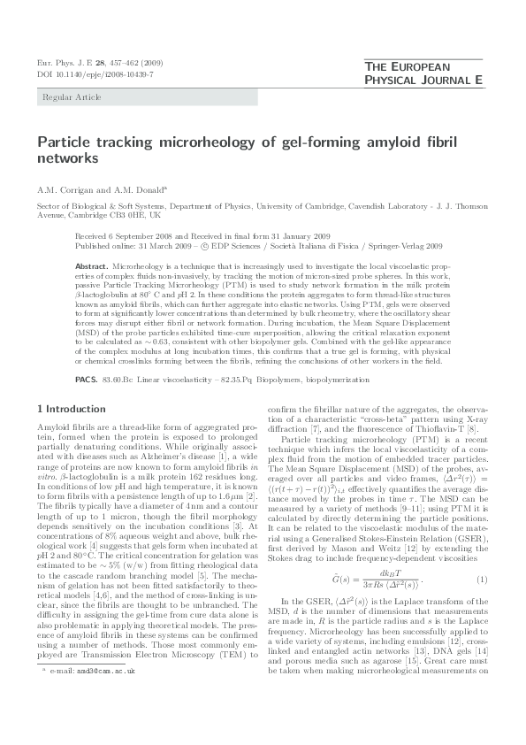 (PDF) Particle tracking microrheology of gel-forming amyloid fibril networks