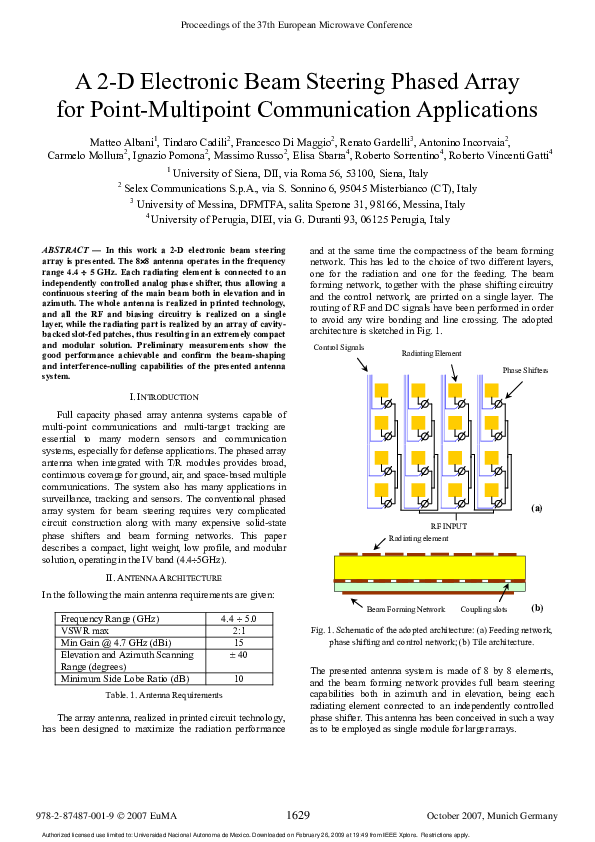 (PDF) A 2-D electronic beam steering phased array for point-multipoint ...