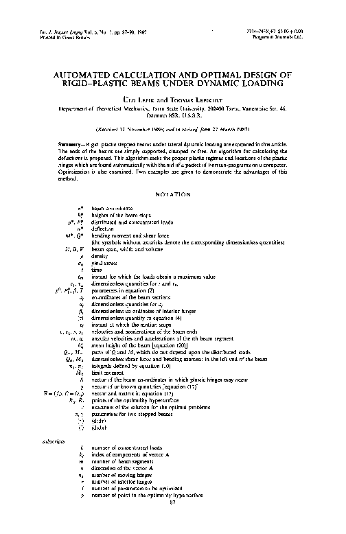 (PDF) Automated calculation and optimal design of rigid-plastic beams under dynamic loading