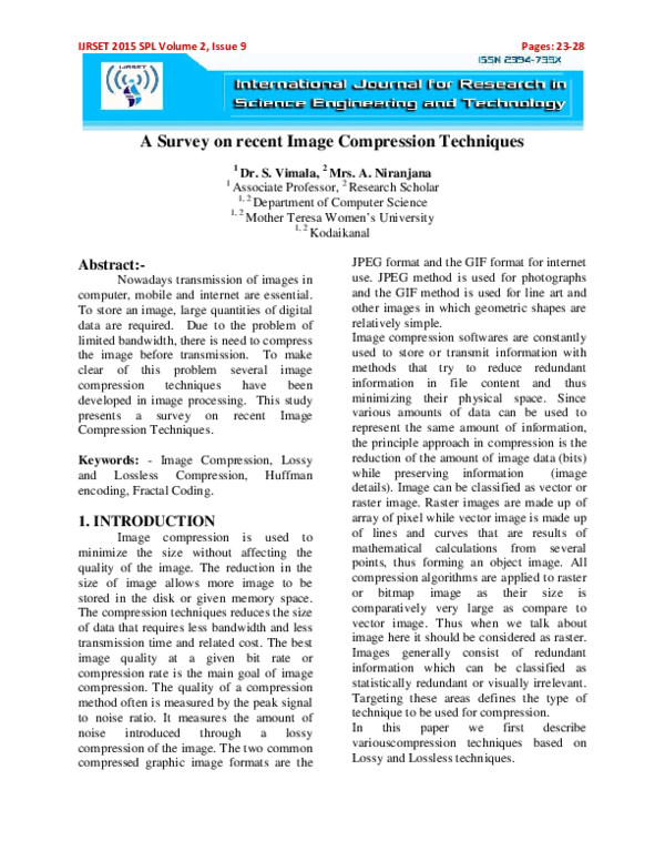 (PDF) A Survey on recent Image Compression Techniques