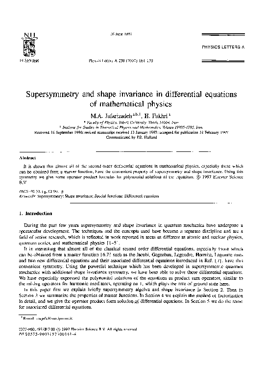 (PDF) Supersymmetry in Second Order Differential Equations