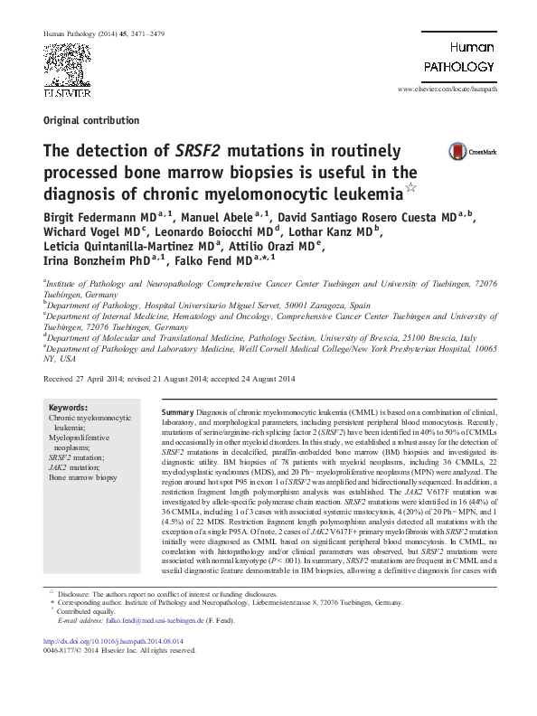 (PDF) The detection of SRSF2 mutations in routinely processed bone ...