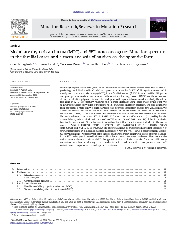 (PDF) Medullary thyroid carcinoma (MTC) and RET proto-oncogene ...