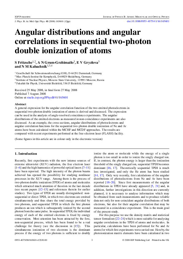 Pdf Angular Distributions And Angular Correlations In Sequential Two