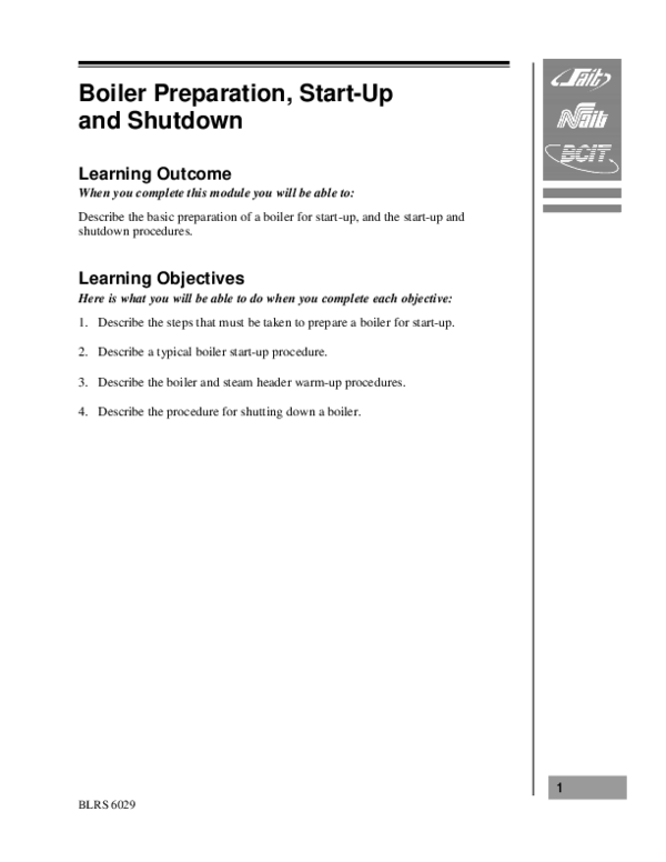 (PDF) Boiler Preparation, Start-Up and Shutdown Learning Outcome