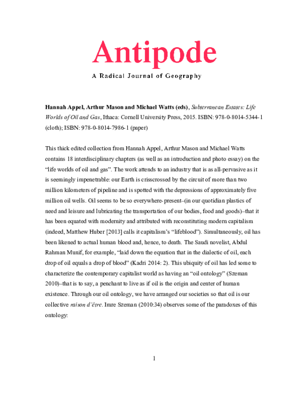 (PDF) Hannah Appel, Arthur Mason and Michael Watts (eds), Subterranean ...
