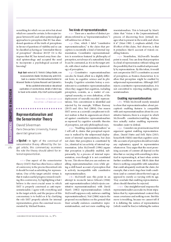 (PDF) Representationalism and the Sensorimotor Theory