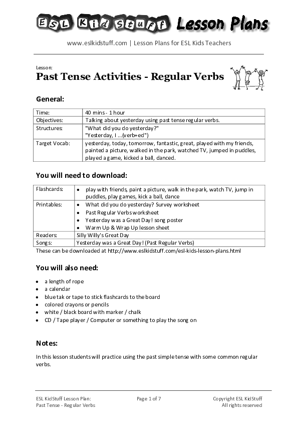 (PDF) Past Tense Activities -Regular Verbs