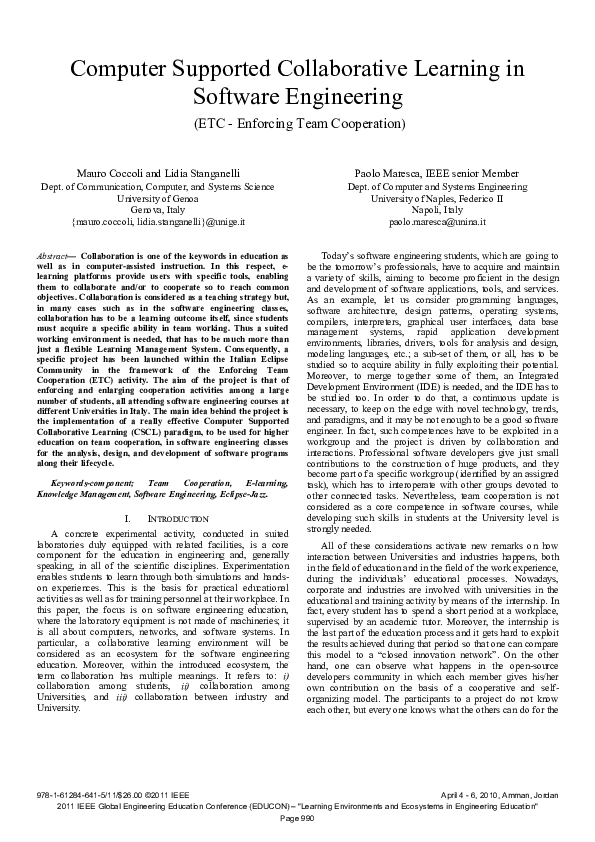 (PDF) Enforcing Team Cooperation: an example of Computer Supported ...