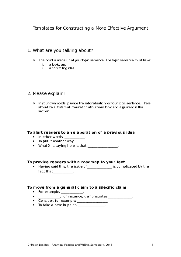 (DOC) Templates for Constructing a More Effective Argument