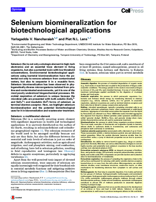 (PDF) Selenium biomineralization for biotechnological applications