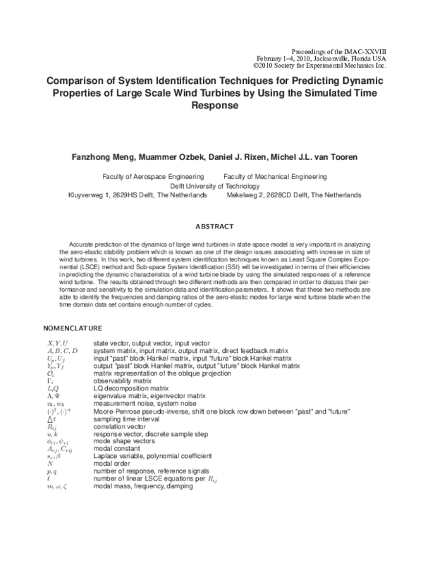 (PDF) Comparison of System Identification Techniques for Predicting ...