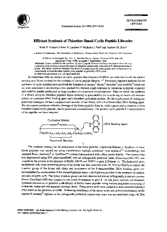 (PDF) Efficient synthesis of thioether-based cyclic peptide libraries