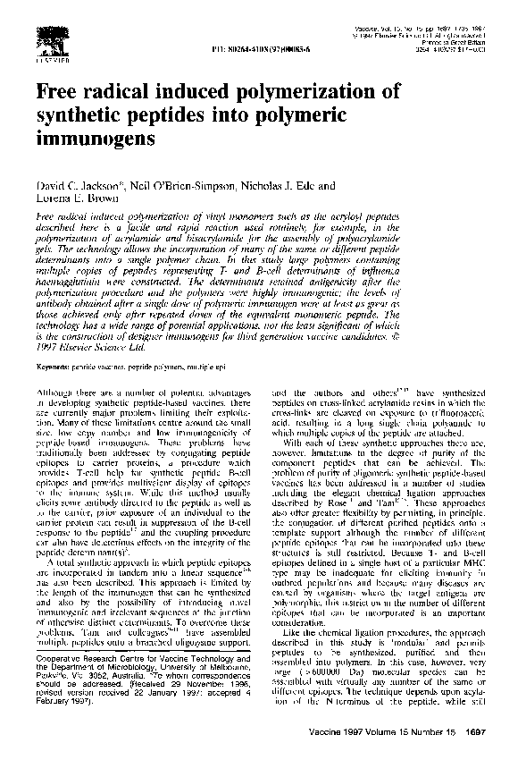 (PDF) Free radical induced polymerization of synthetic peptides into ...