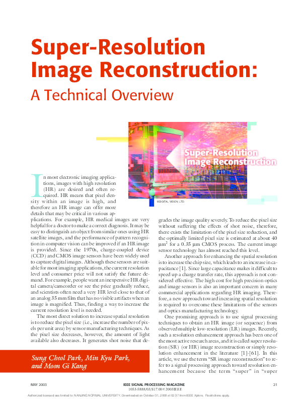 (PDF) Super-Resolution Image Reconstruction: A Technical Overview