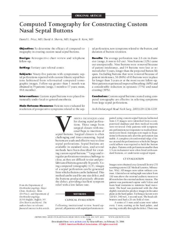 (PDF) Computed Tomography for Constructing Custom Nasal Septal Buttons