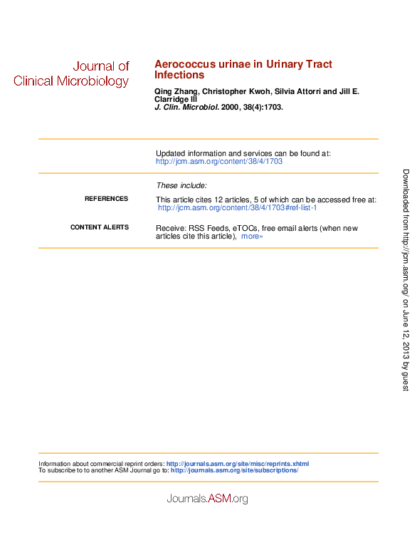 (PDF) [Aerococcus urinae and urinary tract infection]