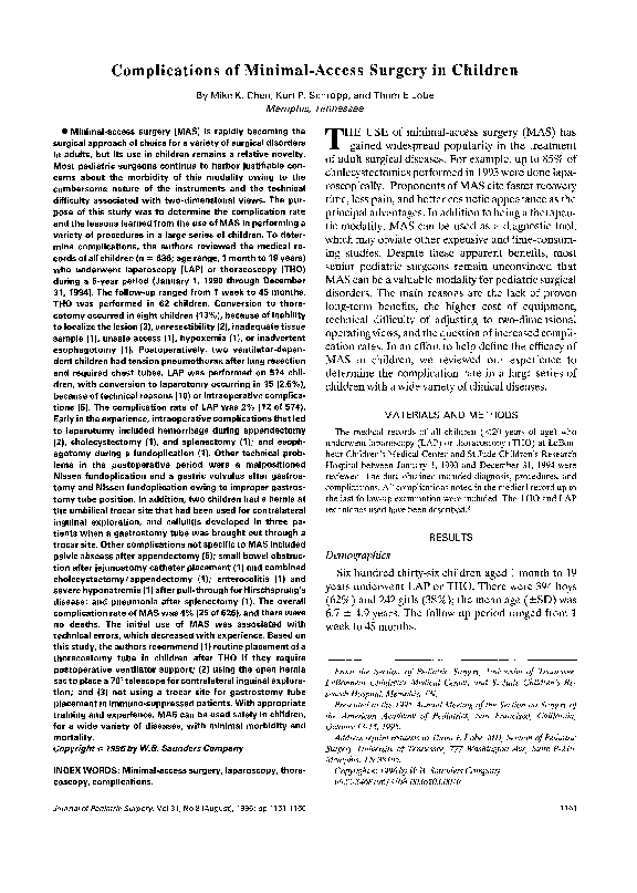 (PDF) Complications of minimal-access surgery in children