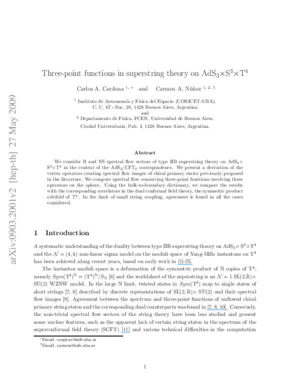 (PDF) Three-point functions in superstring theory on AdS 3 × S 3 × T 4
