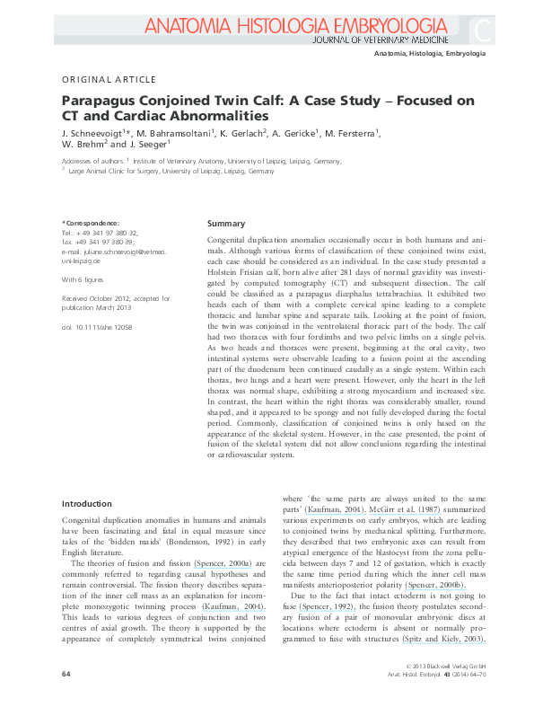(PDF) Parapagus Conjoined Twin Calf: A Case Study - Focused on CT and ...