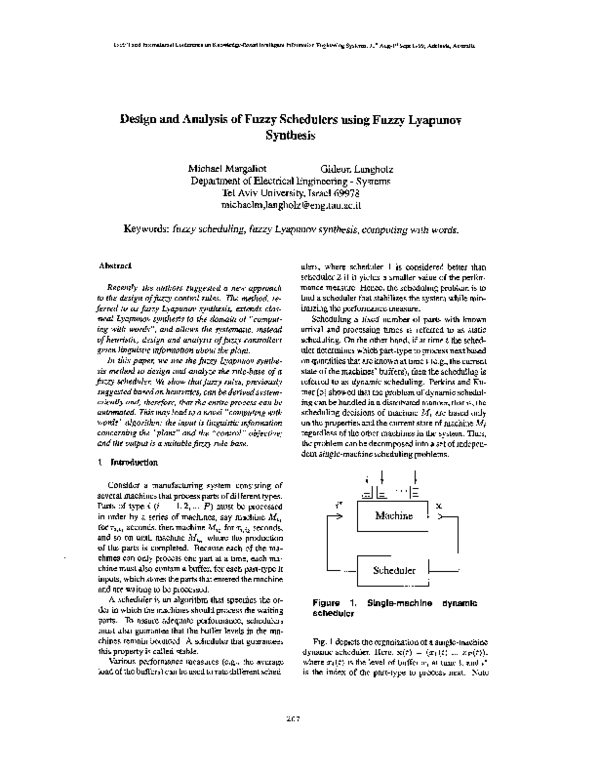 (PDF) Design and analysis of fuzzy schedulers using fuzzy Lyapunov synthesis